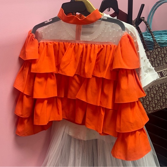 Tops | Orange Ruffle Top | Poshmark